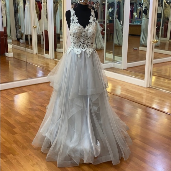 Shail K | Dresses | Silver Prom Dress With Mini Rhinestones | Poshmark